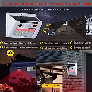 AMZSTAR Solar Motion Sensor Security Lights Wall Lights with Remote Solar Sound Alarm Strobe Light,3 Modes Waterproof Solar Alarm Lights Outdoor Solar Lamp for Farm,Barn,Villa,Yard,Garden (2pcs)