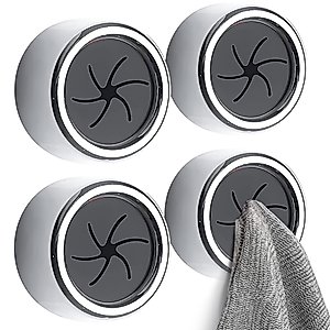 Eiqer 4 Pack Kitchen Towel Holder, Self Adhesive Wall Dish Towel Hook, Round Wall Mount Towel Holder for Bathroom, Kitchen and Home, Wall, Cabinet, Garage, No Drilling Required