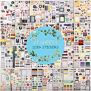 Gold Foil Planner Stickers, 27 Sheets/1230+ Stickers - Seasonal, Inspirational, Motivational, Holiday, Decorative Stickers for Planner Organizer Journal Calendars -Cute Aesthetic Stickers (Upgrade)