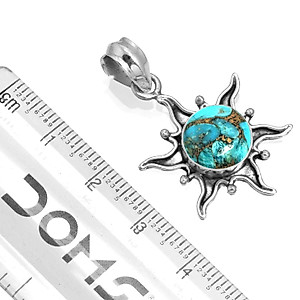 JEWELOPORIUM Copper Blue Turquoise 925 Sterling Silver Pendant for Women Stone Handmade Silver Pendant Necklace Mothers' Day Gift Cocktail Jewelry