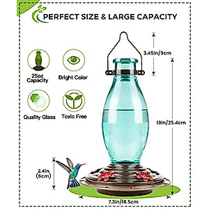 BOLITE 18001 Hummingbird Feeder, Glass Wild Hummingbird Feeders for Outdoors, Retro Edison Bulb Bottle, 25 Ounces, Green, Xmas Gifts for Bird Lovers