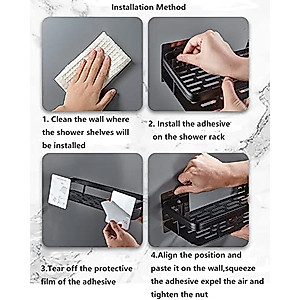 SPNDOB Shower Caddy, Adhesive Shower Shelves with Hooks No Drilling Rustproof & Waterproof Wall Mounted Bathroom Shower Organizer,Black.[2 Pack]