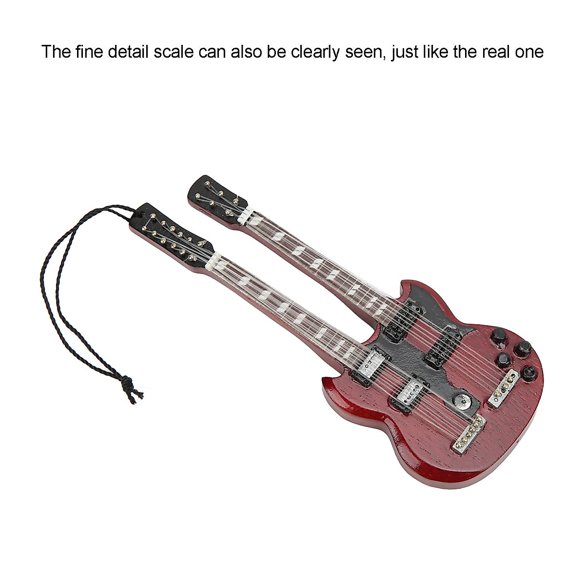 HEEPDD Miniature Guitar Model, Double Neck Bass Guitar Pendant Mini Wooden Guitar Ornament for Home Display Decoration