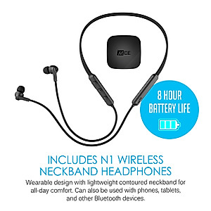MEE audio Connect T1N1 Bluetooth wireless headphone system for TV - includes Connect Bluetooth audio transmitter and N1 wireless neckband in-ear headphones