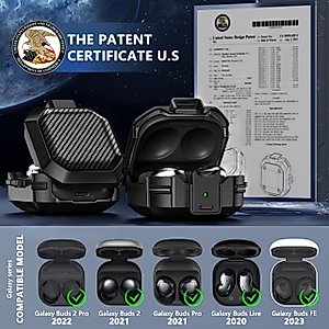 【with Secure Lock】 Case for Samsung Galaxy Buds Pro 2 2022/Galaxy Buds 2 Case/Galaxy Buds Live Case/Galaxy Buds Pro Case/Galaxy Buds FE Case 2023 with Keychain/Zipper Box/Brush - Black