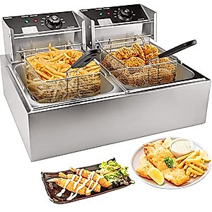 Commercial Deep Fryer with Basket, 3400W 12.7QT/12L Electric Deep Fryers for Restaurant or Home Use, Detachable Large Capacity Stainless Steel Countertop Electric Oil Fryer with Temperature Control