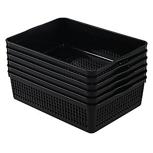 Hayixia 6-Pack Plastic Paper Storage Basket Tray, Organizer Basket Trays, Black