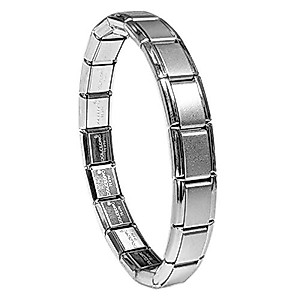 Dolceoro SB-002, Satin Matte Italian Modular Starter Charm Bracelet, 9mm wide Stainless Steel, 18 Links for wrist 6-6 3/8"