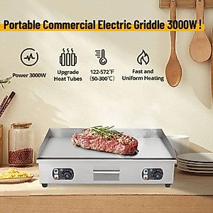 GarveeTech 3000W 29" Electric Countertop Flat Top Griddle Grill Commercial Restaurant Teppanyaki Grill Stainless Steel Tabletop Flat Top Grill Machine with Adjustable Thermostatic Control,110V
