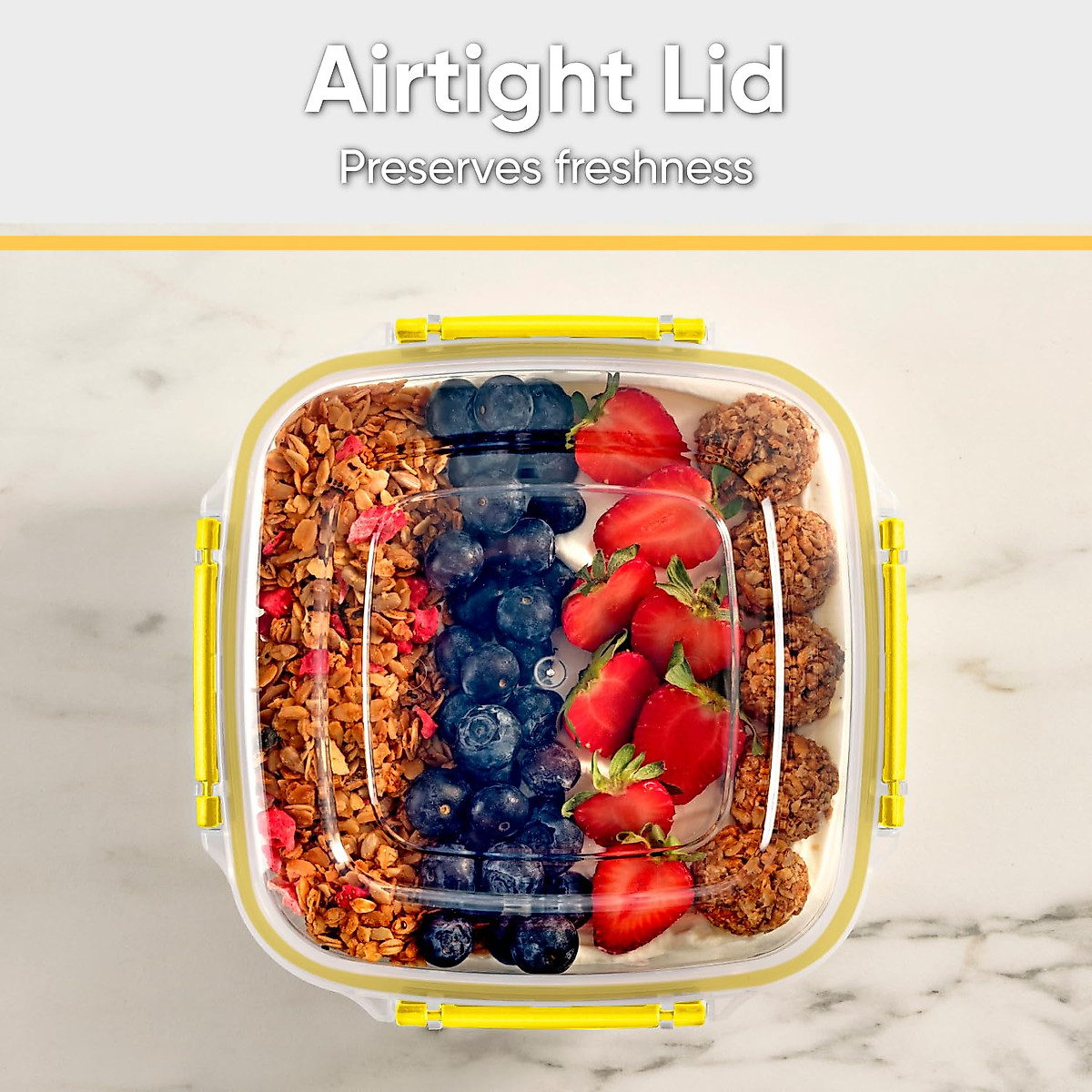 Superio Plastic Airtight Food Storage Containers, Set of 4 Sealed Clear Container Bowls with Lids, BPA Free, Rectangular, Yellow