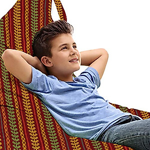 Ambesonne Oriental Lounger Chair Bag, Folklore Geometric Motif with Rhombuses and Lines Ornamental Floral Design, High Capacity Storage with Handle Container, Lounger Size, Multicolor
