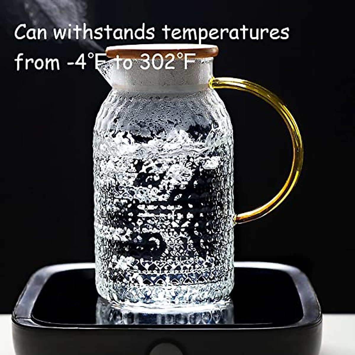 WUWEOT Glass Pitcher, 50 OZ Water Pitcher with Lid for Fridge, Heat Resistant Glass Water Jug, Borosilicate Iced Tea Pitcher Carafe for Cold or Hot Beverages, Coffee, Juice, Ice Water, Milk