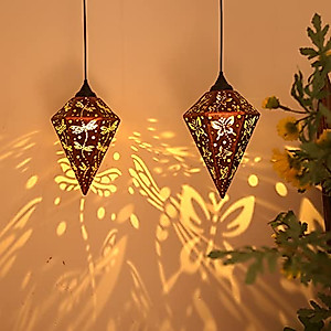 2 Pack Hanging Solar Lantern Butterfly Dragonfly Outdoor EASYBUY Birthday Women Mom Gift Garden Decor Yard Decorations Decorative Patio
