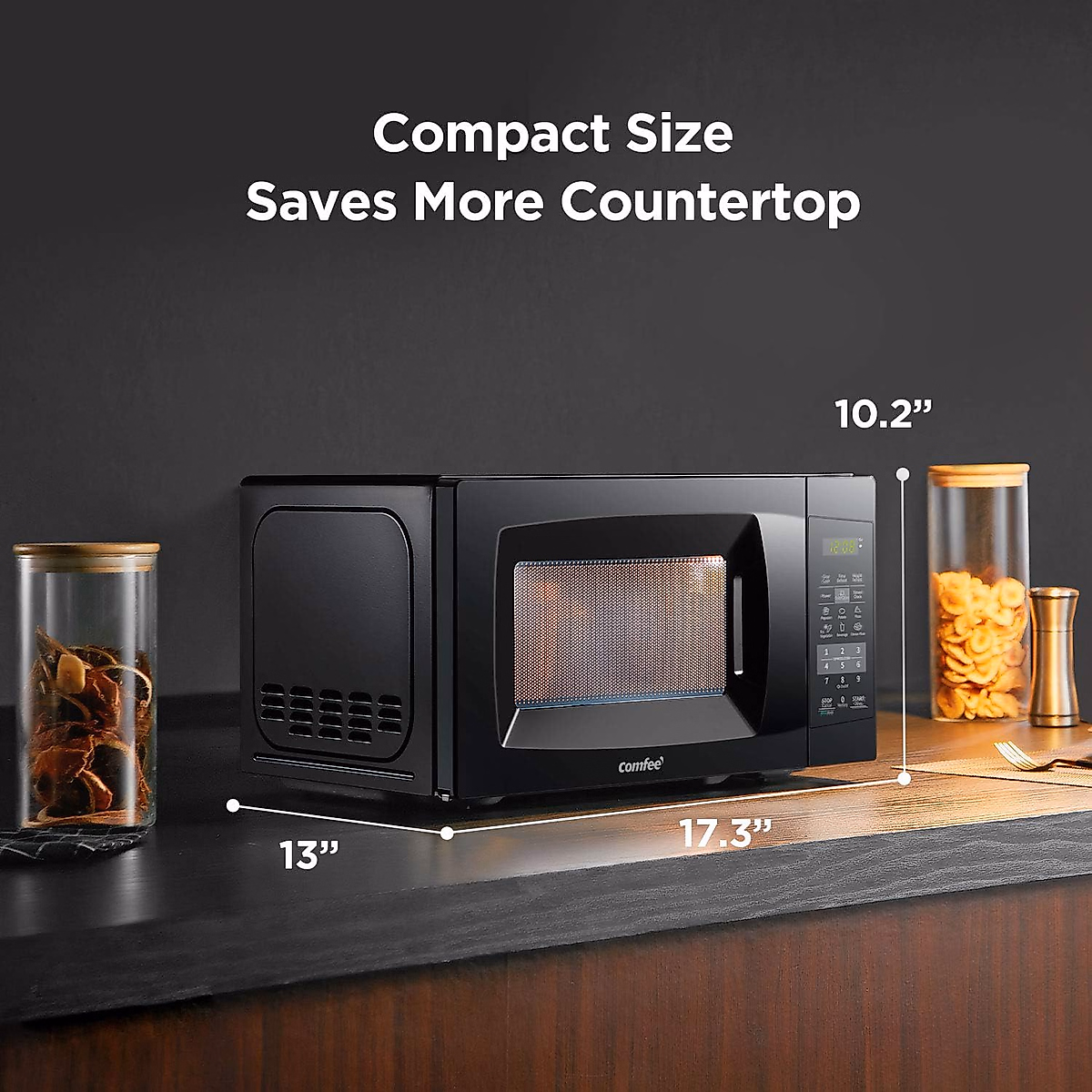 COMFEE' EM720CPL-PMB Countertop Microwave Oven with Sound On/Off, ECO Mode and Easy One-Touch Buttons, 0.7cu.ft, 700W, Black