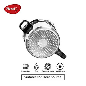 Pigeon Pressure Cooker - 5 Quart - Inox Stainless Steel Outer Lid Stovetop & Induction Base - Cook delicious food in less time: soups, rice, legumes, and more- 5 Liters