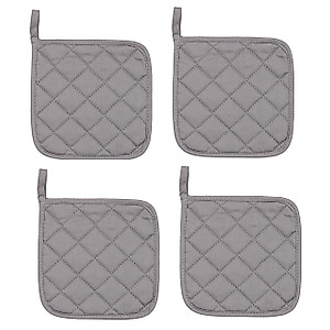 Cotton Heat Resistant Pot Holders, Everyday Kitchen Basic Square Solid Color Pot Holder, Multipurpose Quilted Hot Pads for Cooking and Baking Set of 4 (Grey)
