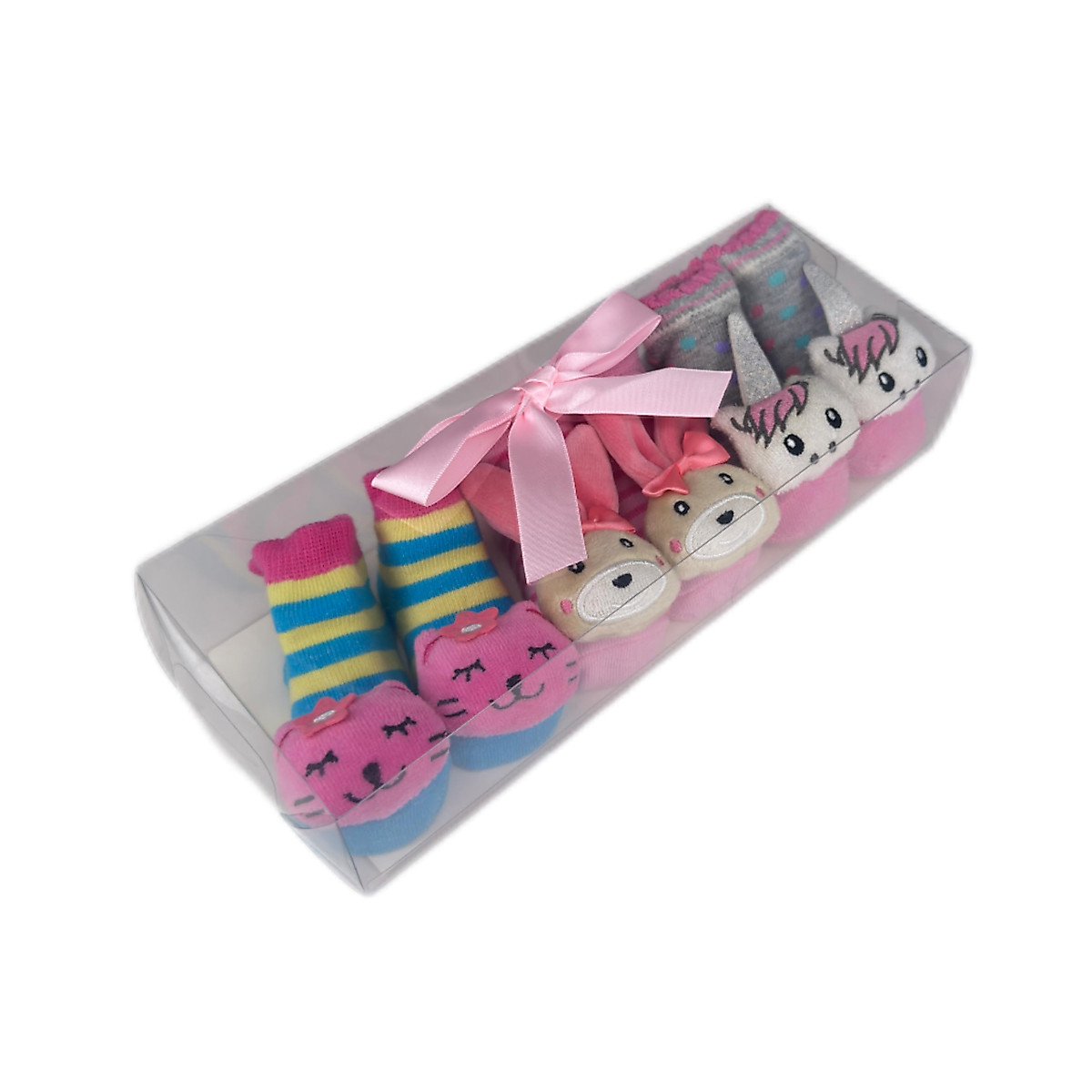 PUPPET Baby Girl Rattle Socks for Infants 0-6 Months Cute Animal Themed Set Unicorn Bunny Cat Bootie Series