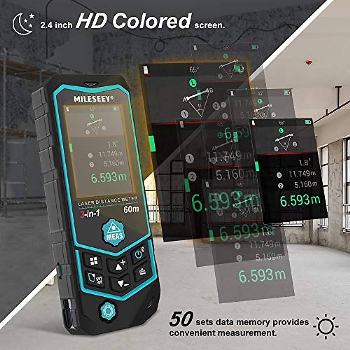 MiLESEEY R2B 200ft Laser Measure Tool with Built-in Wheel for Curved Measure, Digital Measuring Tape with Angle Sensor, Pythagorean, Point to Point, Area and Volume Measure