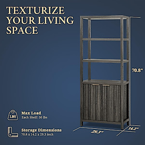 OAKHAM HOME Oxford Bookshelf, Tall Book Shelf with Doors Cabinet, 5-Tier Bookcase, Wooden Bookshelves with Fluted Panel, Large Bookcases with Storage for Living Room Bedroom (Midnight Oak, 1PCS)