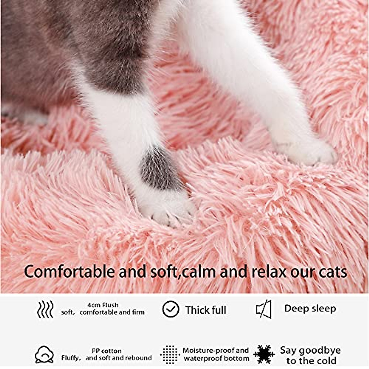 Gavenia Cat Beds for Indoor Cats -20’’x20’’Washable Donut Cat and Dog Bed,Soft Plush Pet Cushion,Waterproof Bottom,Fluffy Dog and Cat Calming and Self Warming Bed for Sleep Improvement,Light Pink