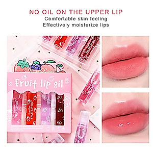 Alisesun 4 Pcs Fruit Roll-on Lip Gloss Set, Clear Lip Gloss Crystal Jelly Liquid Lipstick, Plumping Lip Oil Moisturizing Hydrating Non-Sticky, Nice Gift for Women Girl