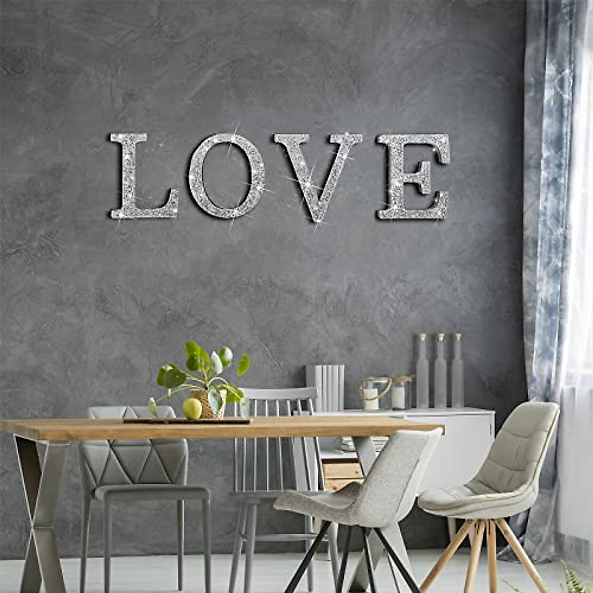 4 Pcs Independent Crystal Letters Crushed Diamond Decor Silver Wall Decor Mirrored Glam Decor Bling Home Love Sign for Mantel Desk (Love Style)