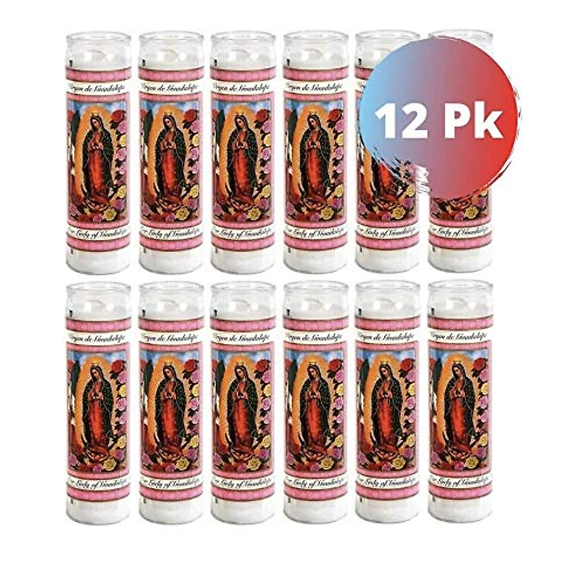 Our Lady of Guadalupe Religious Candle, Devotional, Vigil, Novena, Prayer, Saints, Candles, White, 12pk (1 Case)
