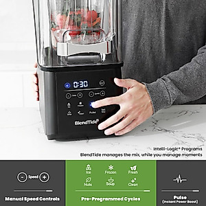 BlendTide Commercial Blenders 64oz for Kitchen: Quiet Professional Vacuum Blender for Smoothies & Shakes - 1500W High Power Blender with Sound Shield - Countertop Blenders Heavy-Duty, Black