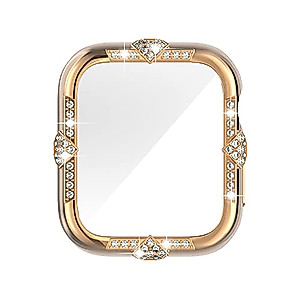 Falandi Hard Case Compatible with Apple Watch Case Series 8 Series 7 41mm Rhinestones with Built-in Glass Screen Protector Diamond iWatch Face Cover Smart Watch Case for Women Girl, 41mm Rose Gold