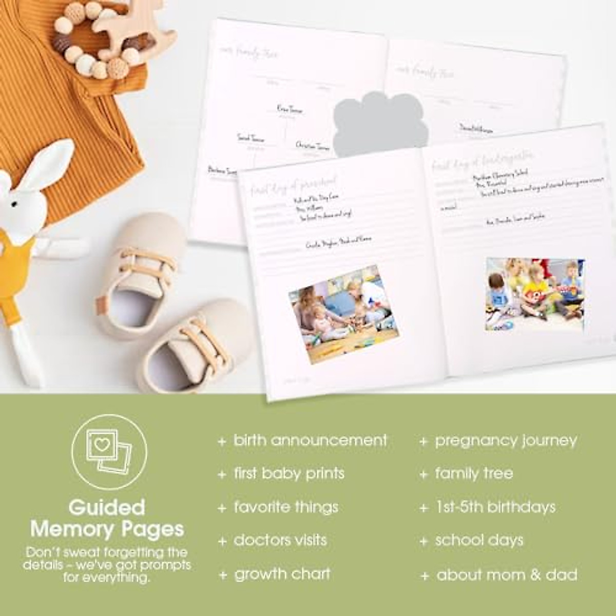 Pearhead Welcome Little One First 5 Years Memory Book, Gender-Neutral Baby Keepsake for New and Expectant Parents, Pregnancy And Milestone Journal, Gray Gingham