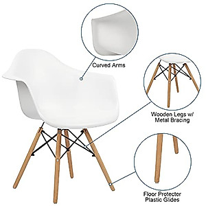 GOTMINSI Set of 4 Dining Chairs,Mid-Century Modern Dining Room Plastic Chairs, Outdoor Side Chairs with Wood Legs for Kitchen, White