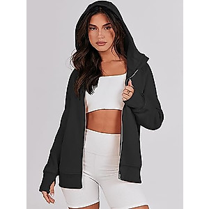 ANRABESS Women's Hoodies 2023 Fall Jacket Cropped Hooded Sweater Casual Long Sleeve Sweatshirts Full Zip Up Trendy Clothes Teen Girl Y2K Winter Cute Tops 1128heise-M Black