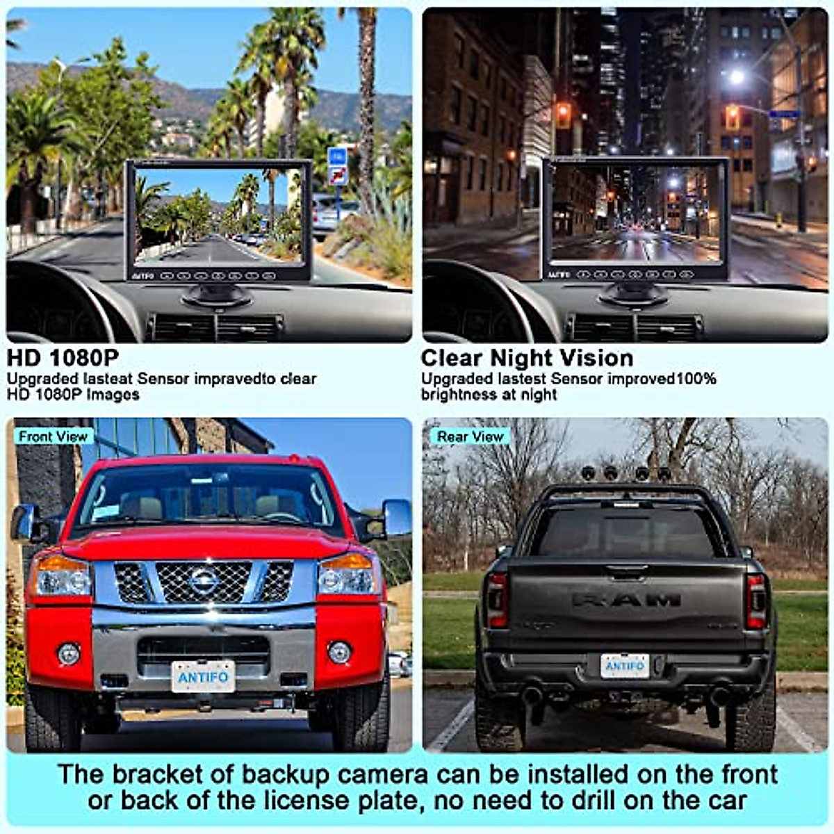 AMTIFO Wireless Backup Camera Car Truck HD 1080P 7 Inch Monitor Easy Install Rear View Camera System 2 Channels Color Night Vision A19