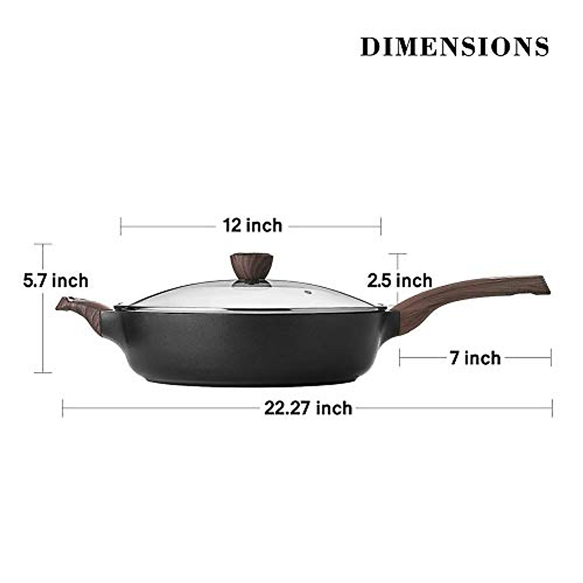 SENSARTE 12 in Nonstick Deep Frying Pan,4.9-Qt Non-Stick Saute Pan with Lid,Large Skillet Pan,Non-Stick Jumbo Cooker for All Stove Tops,Induction Compatible,PFOA Free, Black