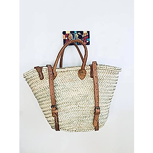 Palm Leaf Taza Backpack , Straw Bag Made, Shopping and Picnic Baskets, Traditional Moroccan Bag, Leather Made Bags, Handcrafted Bag, Beach Bag. (Brown)