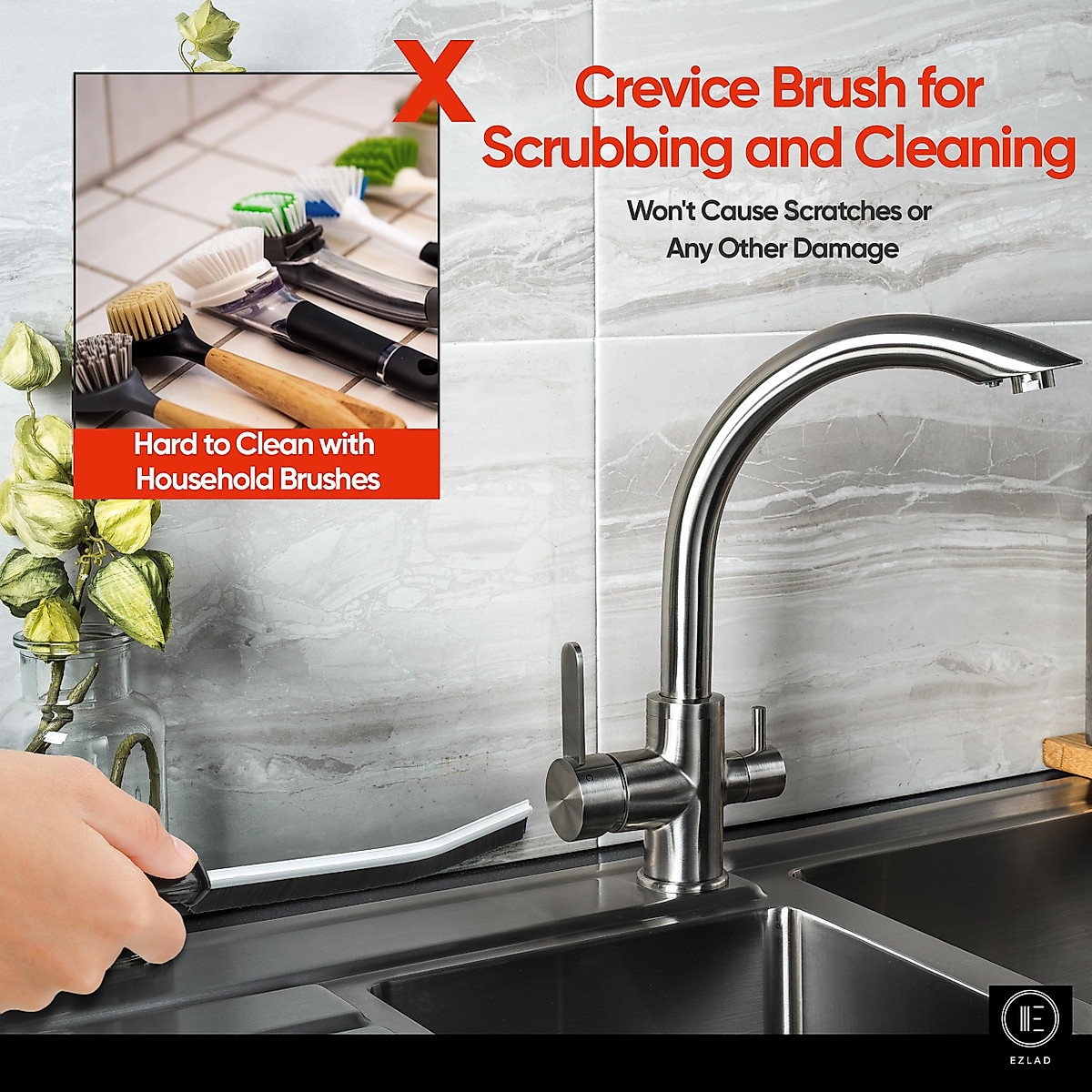 EZLAD 5 Pcs Hard Bristle Crevice Cleaning Brush for Household Use, Grout Gap Cleaning Brushes for Bathroom, Kitchen, Tiles, Window & Door, New 2023 Design Long Skinny Multifunctional Cleaner Tool