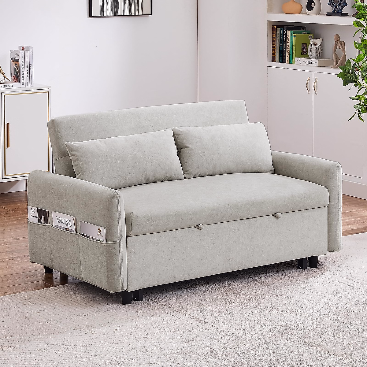 kejector Pull Out Sofa Bed Convertible Chair Bed Modern U Shaped Loveseat Sleeper Recliner Sofa Couch with Storage Pockets, Adjsutable Backrest, 2 Pillows, USB Ports for Living Room, Apartment, Office