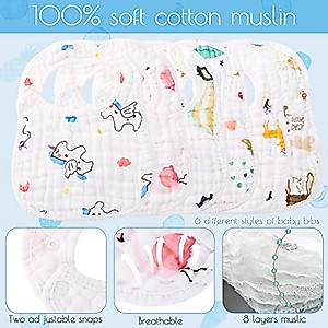 HOPMORED 6Pcs Snap Muslin Bibs,Muslin Cotton Bibs for Baby,Adjustable Snap Bibs,8 Absorbent Layers Soft Baby Bibs for Infants Newborns Babys Toddlers (Animal-pattern)