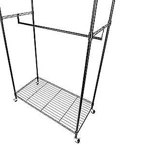 Kcelarec 70 Inches Adjustable, Double Hanging Rod Garment Rolling Closet Organizer Rack,Black