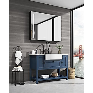 Liviza 40in. W x 30 in. H LED Rectangular Aluminum Alloy Recessed or Surface Mount Medicine Cabinet with Mirror, Lighted Medicine Cabinets for Bathroom W/Storage Shelves, Dimmable Light
