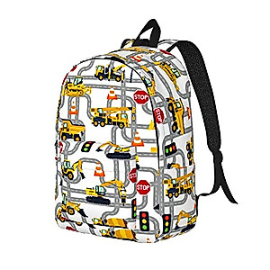 UMTRTLL Truck Car Canvas Backpack Cute Casual Backpacks Construction Pattern Bookbag Daypack Sports Travel Bag For Toddler Teen Boys Girls Men Gifts (Small)