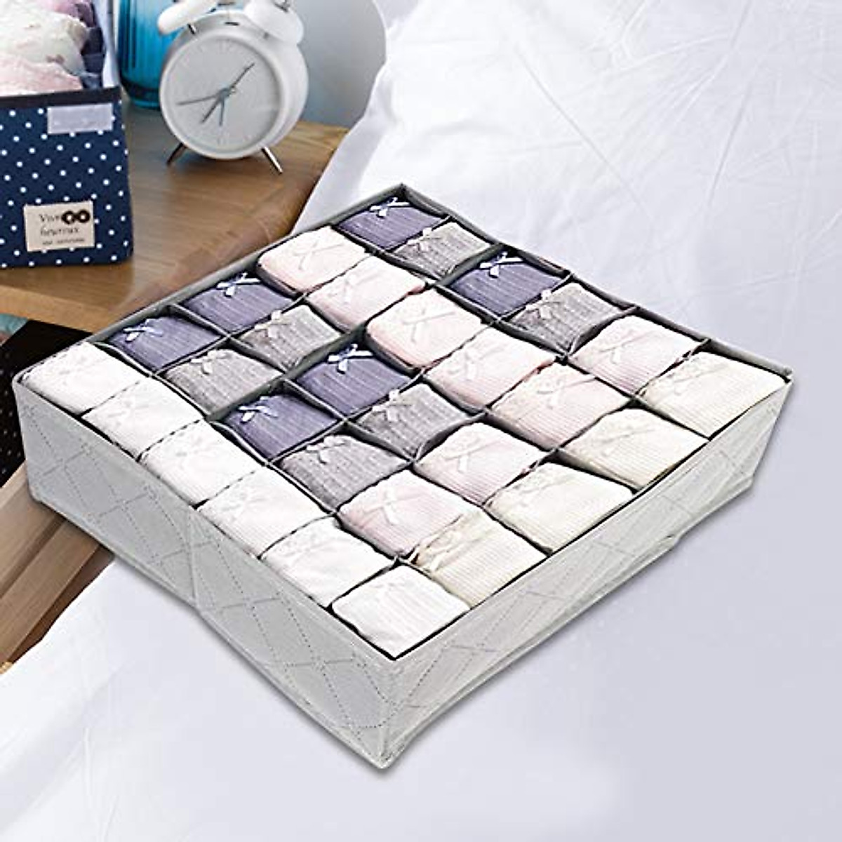 SALUTUYA Sock Drawer Organizer Divider, Underwear Organizer Durable 30 Grids Soft Foldable for Storing Underwear Bra for Bedroom