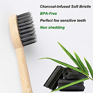 Biodegradable Bamboo Toothbrush, Natural Charcoal toothbrushes Soft Bristle Toothbrush Eco-Friendly Sustainable Toothbrush BPA Free Organic Compostable Travel Toothbrushes Wooden toothbrushes, 6 Pack