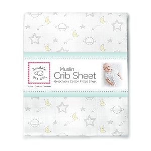 SwaddleDesigns Softest Cotton Muslin Fitted Crib Sheet/Toddler Sheet for Baby Boy & Girl, Goodnight Sterling
