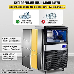 Commercial Stainless Steel Ice Maker Machine with 110LBS/24H Capacity, 39LBS Bin, Electric Water Drain Pump, Water Filter, 2 Scoops, and Connection Hose - Auto Operation for Home, Bar, Restaurant