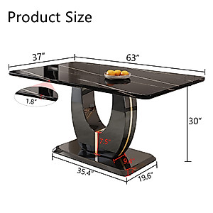 Btikita Dining Table Set for 6, Kitchen Table Chairs Set of 6, Modern Dining Room Set with 63 inch Marble Dinner Table PU Leather Upholstered Chairs for Dining Room Kitchen