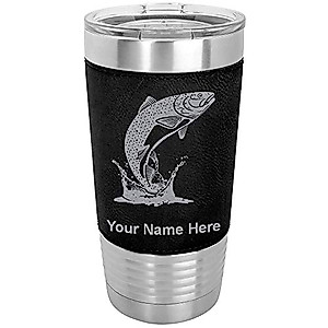 LaserGram 20oz Vacuum Insulated Tumbler Mug, Trout Fish, Personalized Engraving Included (Faux Leather, Black)