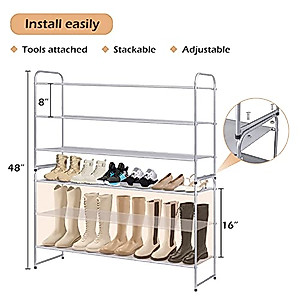 MISSLO 30 Large Pockets Dual Sided Hanging Shoe Organizer + Long 3 Tier Shoe Rack for Closet Shoe Organizer Storage Stackable Wide Shoe Shelf Holds 24 Pairs of Men Sneakers, Women Heels, Boots