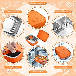 LEGELITE Bento Lunch Box Container, Stainless Steel Bento Box with Removeable Compartments and 2 sauce cups, Dishwasher, Freezer Safe, BPA-Free -Sage (Orange)