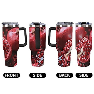 Pomegranate Fruit 40 Oz Water Bottle, Stainless Steel Tumbler with Handle And Straw, Extra Large Insulated Tumbler, Flip Straw Tumblers for Sports, Work, Car, Travel And Weekends